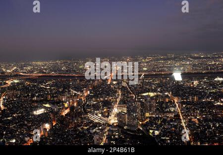 Aerial views of Tokyo at night. Views from the Skytree in Sumida-City ...