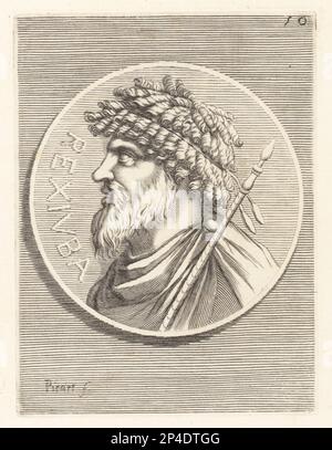 A coin portrait of King Juba II (aka Luba) of Numidia, (Mauretania ...