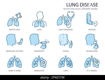 lung disease icons, such as copd, cough, bronchitis, spirometry and ...
