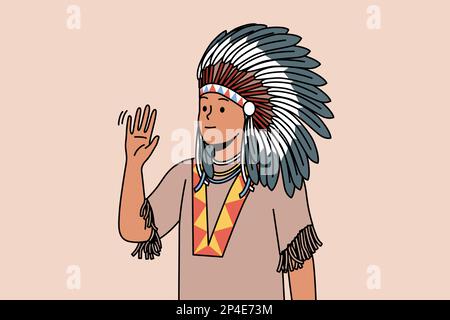 Aztec tribe people in wild desert landscape vector illustration ...