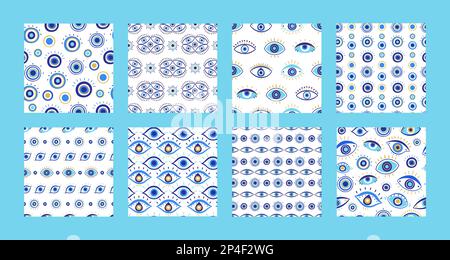 Mystic seamless pattern hamsa and evil eye symbol.Esoteric magic occult ...