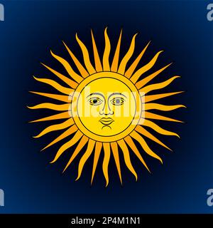 Golden sun symbol. Solar disk with 72 rays of light, with spheres on ...