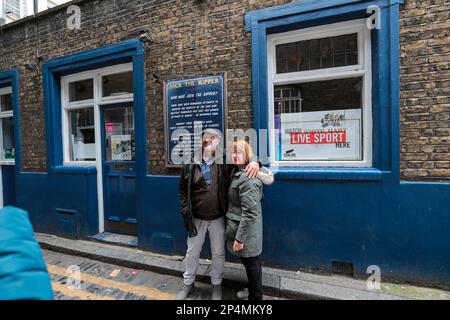 A couple pose at the Gunthorpe Street start of the Jack the Ripper tour ...