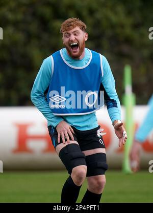 England's Ollie Chessum during a training session at LNER Community ...