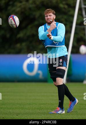 England's Ollie Chessum during a training session at LNER Community ...