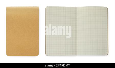 Closed and open planners on white background, top view. Collage Stock ...