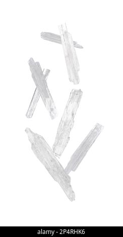 Translucent menthol crystals falling on white background Stock Photo ...
