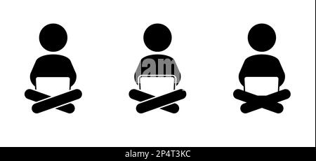 Cartoon relax stickman, stick figure man sitting with legs crossed in ...
