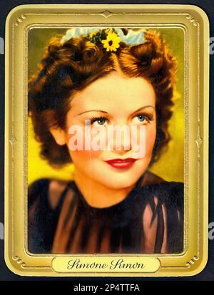 Portrait of Simone Simon - Vintage German Cigarette Card 01 Stock Photo ...