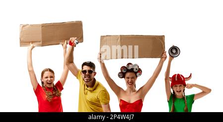 Group of young people protesting, emotionally shouting over white ...