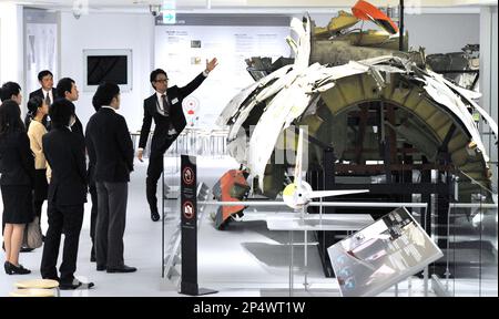 Parts from the JAL jumbo jet that crashed in 1985 are displayed at the ...