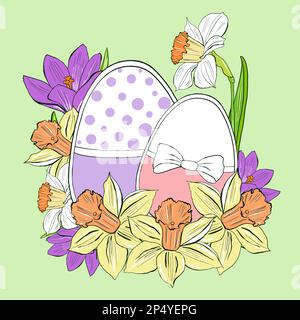 Happy Easter. cute cartoon Easter composition. Bunny ears and painted ...