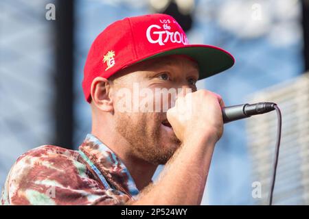 Corey Scoffern (aka the grouch) of Grouch & Eligh performs on stage at ...