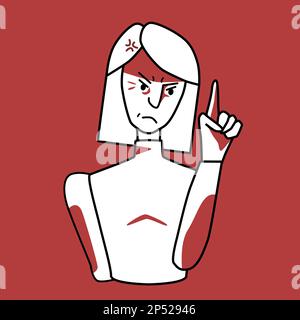 Angry woman, annoyed emotion. Irritated half body female line drawing ...