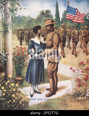 'Colored Man is No Slacker', 1918. First World War poster showing an ...