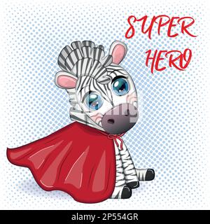 Striped zebra in a red coat. super hero child character Stock Vector ...