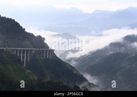 A view of the 229-metre-high concrete beam bridge Labajin Bridge, part ...