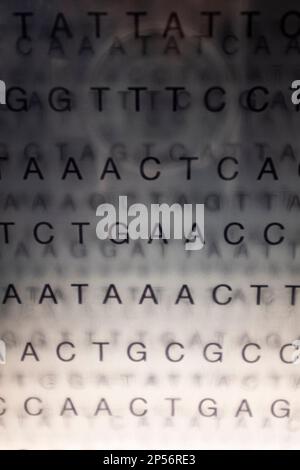 Many letters code DNA on a translucent written surface abstract scene ...