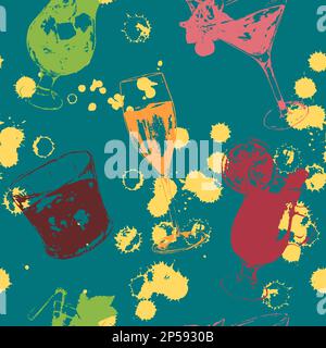 Sketched print art exotic drink alcohol cocktail seamless pattern ...