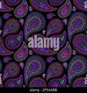 Paisley buta doodle colorful line art seamless pattern Stock Photo - Alamy