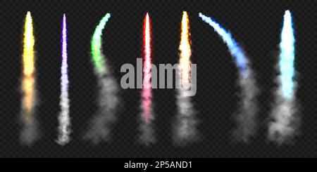 Realistic colorful space rocket trails. Festive fireworks launch. Fire ...