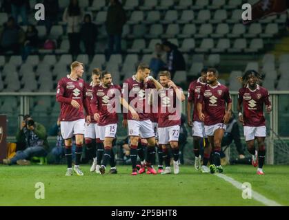 Torino FC players celebrating after a goal during the Italian Serie A ...