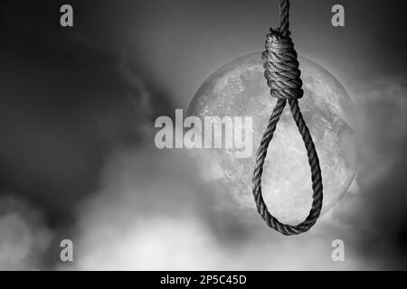 Rope noose with knot outdoors on full moon night Stock Photo - Alamy