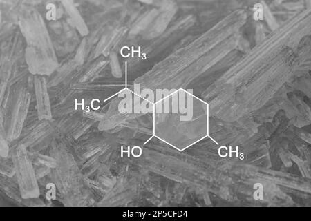 Illustration of menthol chemical formula and fresh aromatic green mint ...
