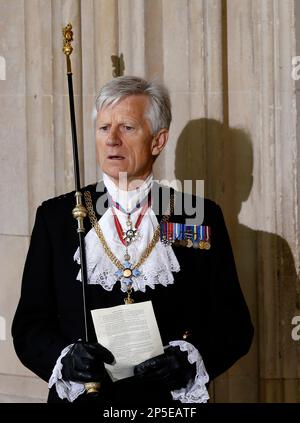 Britain's Black Rod David Leakey stands in Central Lobby before Britain ...