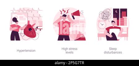 High stress levels, sleep disturbances, hypertension concept with ...