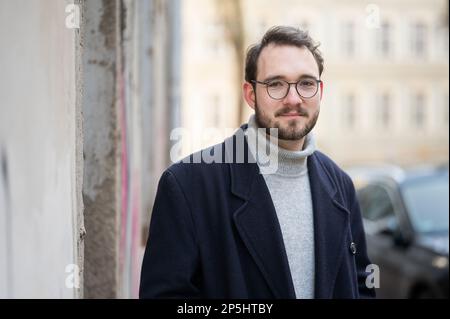 PRODUCTION - 01 March 2023, Saxony, Görlitz: Author Lukas Rietzschel ...