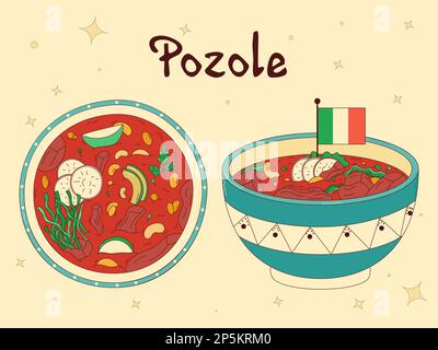 Cartoon Pozole Mexican soup vector illustration. Traditional Mexican ...