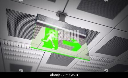 Exit sign hanging on suspended ceiling Stock Photo - Alamy