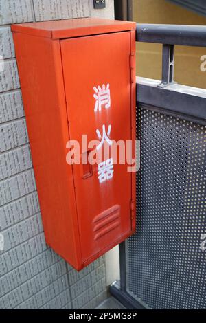 Tokyo, Japan, March 2023.Japanese fire extinguisher box and fire ...