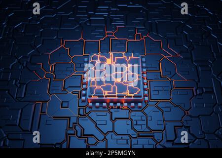 CPU overheating by big data. A computer processor with millions of connections and signals ...