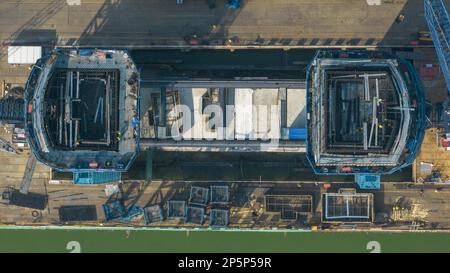 Aerial photo shows the Xunjiang River Grand Bridge of Pingnan-Cenxi ...