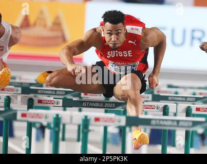 ISTANBUL, TURKEY - MARCH 05: Jason Joseph of Switzerland reacts in 60m ...