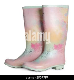 Modern colorful rubber boots isolated on white Stock Photo - Alamy