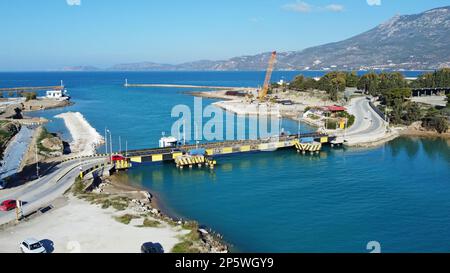 The Western submersible bridge on the Corinth Canal, Greece, It lowers ...