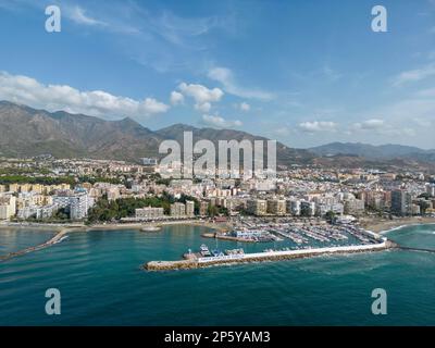 aerial view of the Venus beach in Marbella town, Spain Stock Photo - Alamy