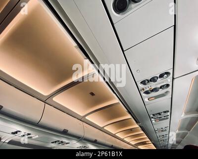 Interior of a British Airways Airbus A320 aircraft, showing a monitor ...