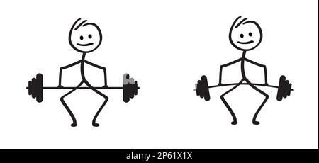 Cartoon sportsman stickman, stick figure man and weightlifting ...