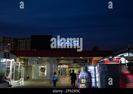 Picture of the main entrance of the Belgrade bus station with a logo of ...