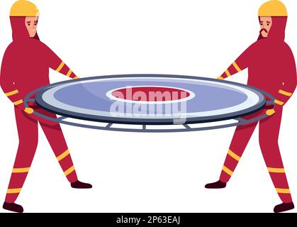 Rescuer trampoline icon cartoon vector. Person safety. Service flame ...