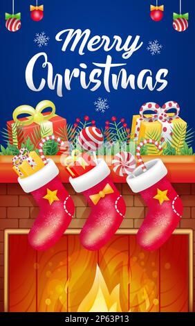 Christmas sock with gifts and sweets in cartoon flat style. Hand drawn ...