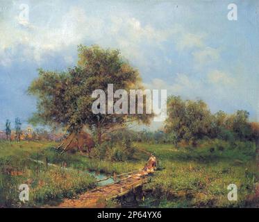 Tkachenko Mikhail Stepanovich - Landscape with a Bridge - Russian ...