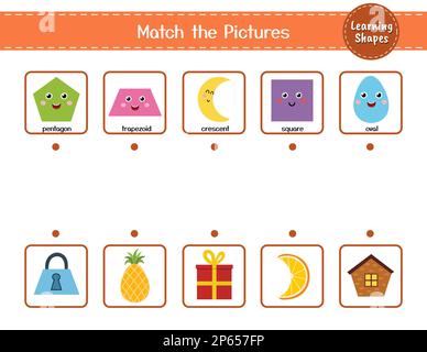 Match the shapes with objects. Puzzle activity page for kids. Learning ...