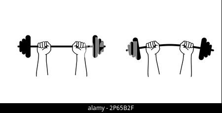 Cartoon sportsman stickman, stick figure man and weightlifting ...