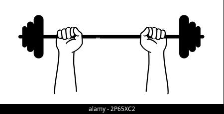 Cartoon barbell weight icon or Strength symbol. Hands lifted barbell ...