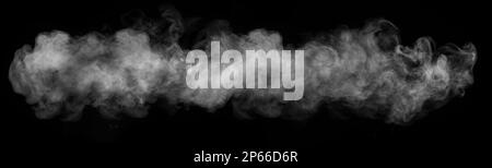 Panorama of steam, smoke, gas isolated on a black background. Swirling ...
